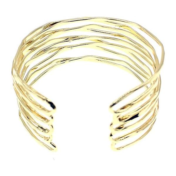 商品名レディース オープンアジャスタブル ワイドカフブレスレット マルチレイヤー クロスワイヤーバングル ファッションジュエリー ガールズ ティーン向け ゴールド シルバー, 亜鉛, 宝石なし。HSQYJ Women Open Adjust...