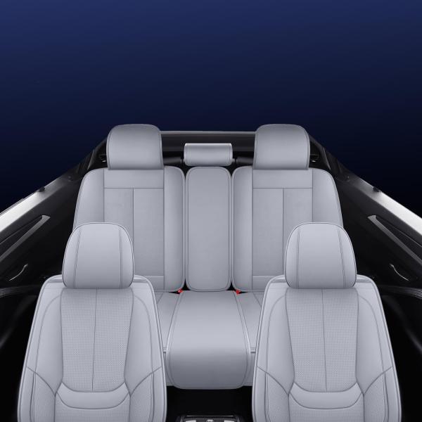 商品名: TOMIC Nephele 防水フェイクレザー自動車シートカバー (プロテクター) フルセット ユニバーサルカーアクセサリー ほとんどのセダン/SUV/ピックアップトラックに適合 (グレー) TOMIC Nephele 5 Car...