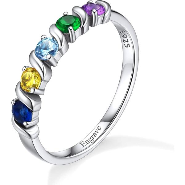 商品名Custom4U 母親用リング 1-5個の誕生石の名前 刻印 スターリングシルバー サイズ 5-11 母娘 おばあちゃんリング カスタマイズ 記念日 プロミスリング おばあちゃん 女性 妻 (ギフトボックス), スターリングシルバー,...