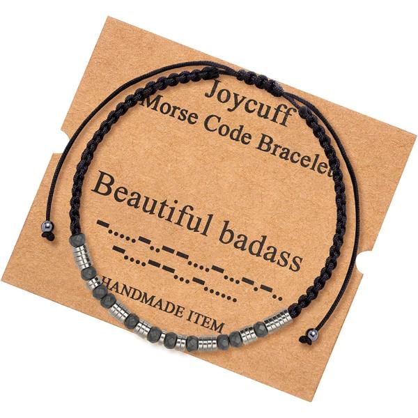 商品名JoycuFF 女の子へのインスピレーションを与えるギフト モールスコードブレスレット 女性用 ユニークなジュエリー 娘 母 父 息子 友情 ギフト 親友 母の日 卒業 調節可能 ハンドメイド, 宝石なし。JoycuFF Inspir...