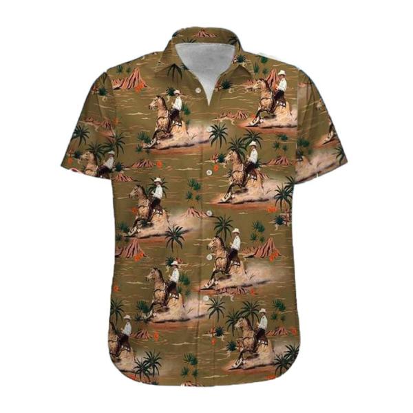 商品名:  Cowboy - Reining Horse and Palm Tree All Over Print Hawaiian Shirt, Gift for Men and Women, Family Whiteブランド: Gene...