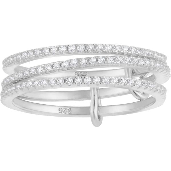 商品名espere Rhodium Plated Sterling Silver Dainty Three Band Ring | Women's CZ Triple Eternity Ring | Thin Wedding Band fo...