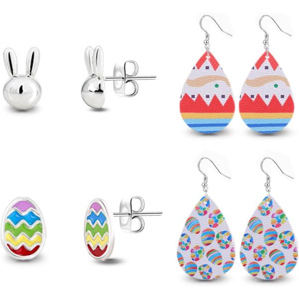 商品名イースター エッグ ダングル イヤリング セット: 低刺激性 イースター バニー スタッド 女性用 ティーン ガールズ - かわいいサージカルシルバー ウサギ スタッド ジュエリー 敏感な耳用 - 楽しいファッション ドロップ ペンダ...