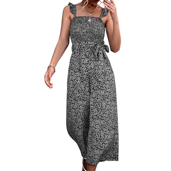 商品名:  xxxiticat Women's Floral Print Boho Jumpsuit Sleeveless Tube tank Top Puff Sleeve Pleated Wide Leg Belted Playsuit...