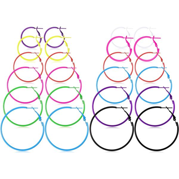 商品名12組 レディース フープ イヤリング ネオン カラー サークル 80年代 イヤリング フープ カラー フープ イヤリング セット レディース ガールズ12 Pairs 80s Hoop Earrings Neon Color Cir...