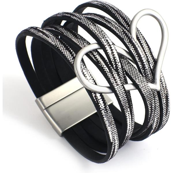 商品名hotoo レザーボーホーブレスレット レディース ラップブレスレット クリスマスギフト ハンドメイド カフ 中空 ハート 美的 マルチレイヤー 積み重ね可能 友情リストバンド, Multilayer Braclet, レザー, 宝石...