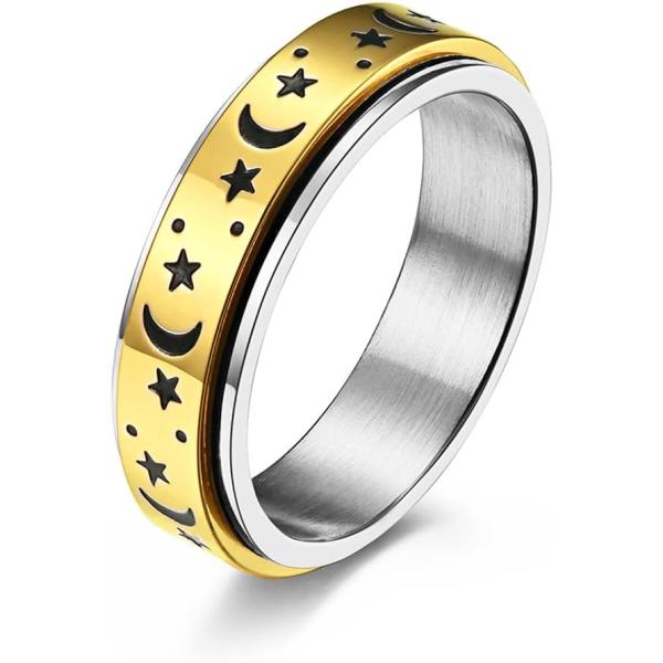 商品名MOROYA 14Kゴールドメッキ 不安対策 レディース メンズ 太陽 星 月 ステンレススチール フィジェットリング ゴールドスピナーリング ブラックボックス入り, ステンレススチール、ゴールド、ゴールドシルバー。, ステンレススチ...