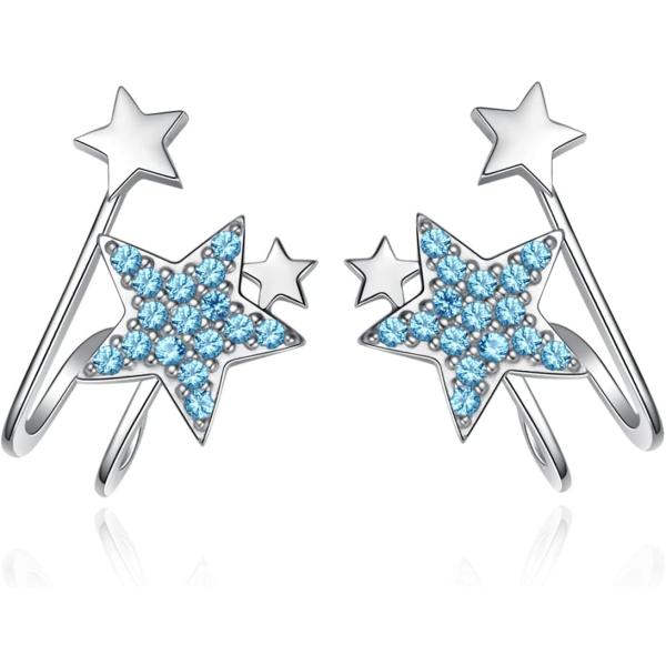 商品名女の子のためのトリプルスター スタッド イヤリング - S925 スターリングシルバー 低刺激性 ブルー スター クライマー ポスト イヤリング ジュエリー ギフト 十代の若者向けS925 Blue Star Claw Stud Ea...