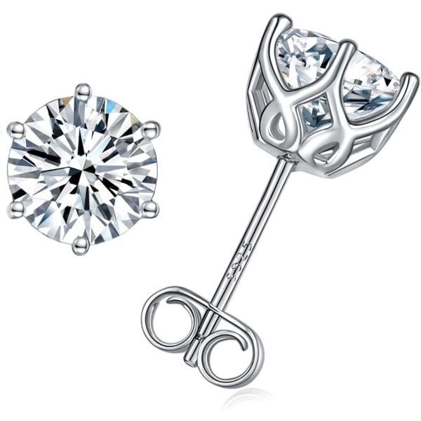 商品名モアッサナイトスタッドピアス 2-4カラット G H I カラー 925スターリングシルバー ホワイトゴールドメッキ イヤースタッド レディース メンズ ブラック ピンク ブルー ストーン CHASKI, 1 Carats, ホワイト...