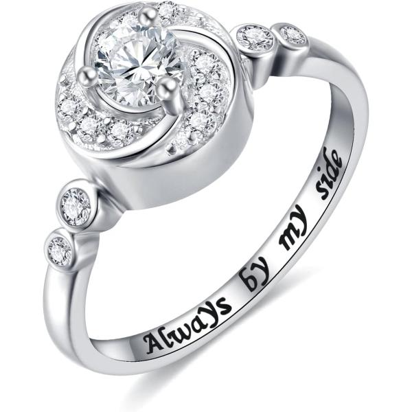 商品名遺灰用遺灰リング 生命のサークル 925 スターリングシルバー Always by my side 記念品リング メモリアルジュエリー 女性用, Size 6, シルバー, キュービックジルコニアUrn Rings for Crema...