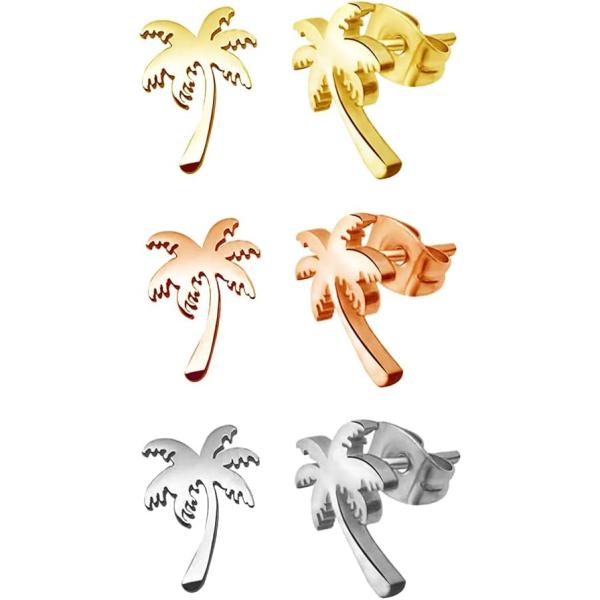 商品名3ペア ステンレススチール 小粒 ビーチ ヤシの木 スタッド イヤリング 夏休み ジュエリー, ステンレス鋼, 宝石なし。3 Pairs Stainless Steel Tiny Beach Palm Tree Stud Earrin...