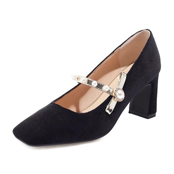 商品名:  CoceMoce Women Closed Square Toe High Chunky Heel Mary-Jane Pumps Black Velvet Dress Shoes for Work Office Busines...