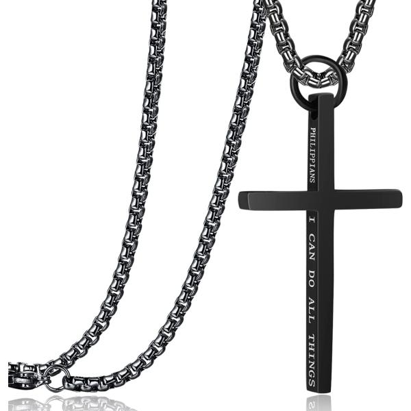 商品名クロスペンダントネックレス 男の子 男性 女の子 女性 フィリピ人への手紙 4:13 聖書の言葉 I Can Do All Things ステンレススチールチェーン 16/20/24/28インチ ブラック シルバー ゴールド, 20 ...