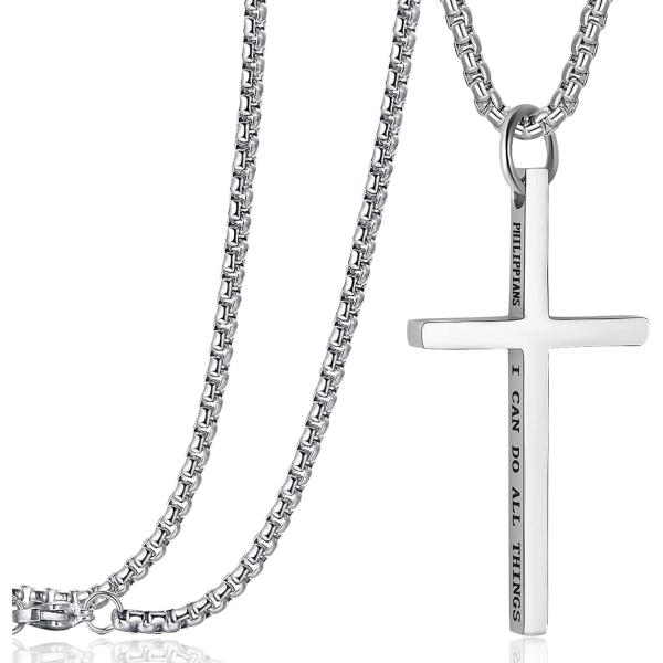 商品名Rehoboth Cross Pendant Necklaces for Boy Men Girl Women Philippians 4:13 Bible Verse I Can Do All Things Stainless St...