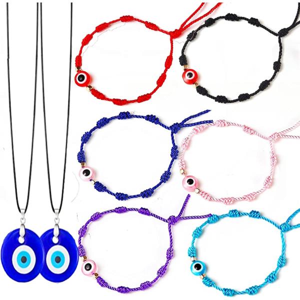 商品名COLORFUL BLING 10ピース イーヴィル・アイ・ストリング・ノット・ブレスレット ビッグ・イーヴィル・アイ・ガラス・ペンダント・ネックレス・ジュエリーセット トルコ式保護・ハムサ・ラッキー・ネックレス・マル・デ・オジョ・ブ...
