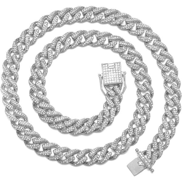 商品名Apzzic 12mm ヒップホップ マイアミキューバリンクチェーン アイスアウト ラインストーン ジルコン パヴェ ゴールドメッキ フルキュービックジルコニア ダイヤモンド ブレスレット ネックレス メンズ レディース, 金メッキ ...