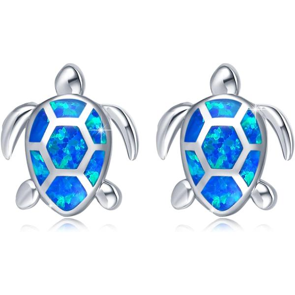 商品名ウミガメイヤリング スターリングシルバー ハワイアンビーチテーマ スタッドピアス ブルーオパール オーシャンジュエリーギフト レディース ガールフレンド ガールズ シルバー オパール, シルバー, オパールSea Turtle Ear...