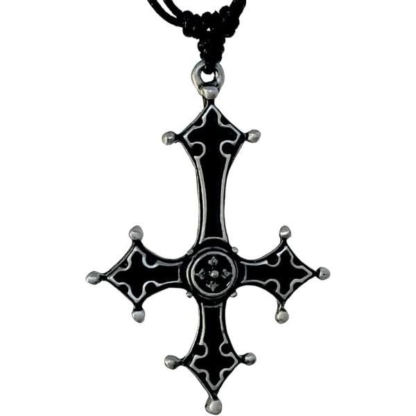 商品名ゴシックジュエリー 逆さま 聖ピータークロス ブラック パンク ロック バイカー ヘビーメタルファッション 悪魔の保護 お守り シルバー ピューター メンズ ペンダント ネックレス ラッキーチャーム タリスマン w ブラック 調節可能...