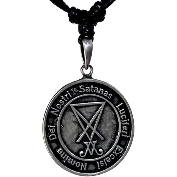 商品名2 sided Engraved Sigil of Lucifer Seal of Satan Luciferian Theistic Satanism Silver Pewter Men's Pendant Necklace luc...
