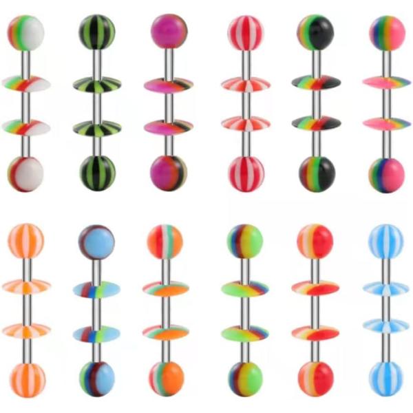 商品名Memsion 316L サージカルステンレススチール タングリング 14G 低刺激性 タングリング アクリル ニップル バーベル タン ピアス パック 12個 ミックス カラー タングピアス ジュエリー 女性用 メンズMemsion...