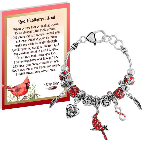 商品名Lola Bella ギフト クリスタル カーディナル チャーム ブレスレット インフィニティ シンボル 赤い羽 ソウル ポエム カード ボックス 共感 悲しみ メモリアルギフトLola Bella Gifts Crystal Car...