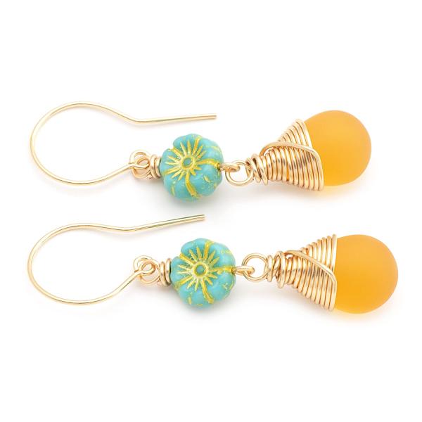 商品名Orange Blue Flowers Czech Glass Wire-wrapped Drop Gold Plated Sterling Silver Hook Earrings 1.9 Inchesブランド：Generic商品サ...