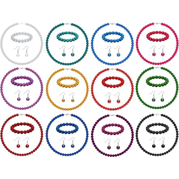 商品名フェイクパールジュエリー 12個セット 10mm ラウンドシェルパール 大きな模造パールネックレス ブレスレット イヤリング 美しいブレスレット ダングルイヤリング パール ステートメント ジュエリー ギフト レディース ガールズ 1...