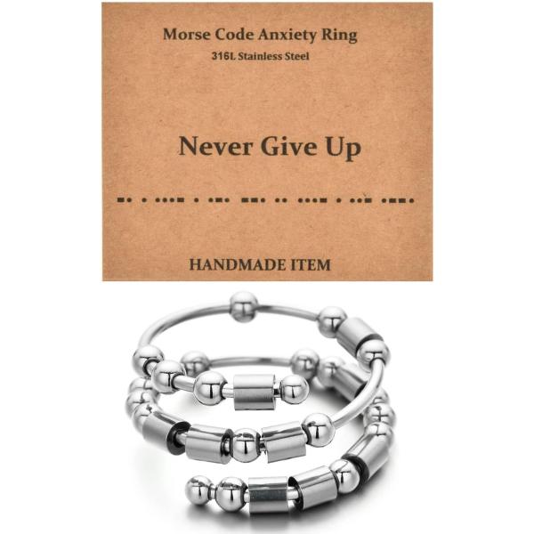 商品名GOGOEY Morse Code Rings for Women, Stainless Steel Spinner Ring Fidget Rings for Anxiety Ring Morse Code Rings Inspir...