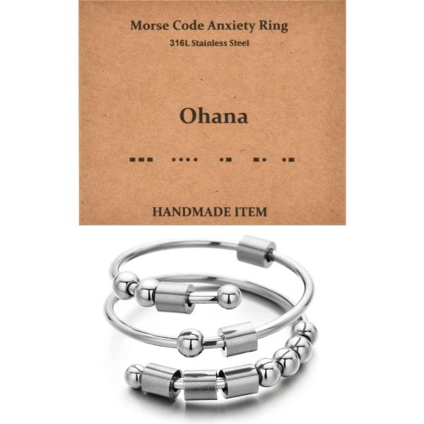 商品名Morse Code Rings for Women, Stainless Steel Spinner Rings Fidget Ring Stress Relieving Anxiety Ring Morse Code Rings ...