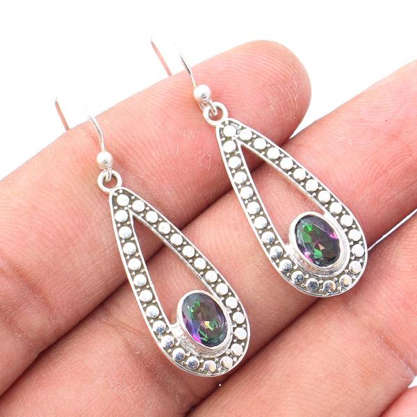 商品名Genuine Mystic Topaz Earrings Dangle, 925 Sterling Silver Earrings For Women, Silver Dangle Earrings, Bezel Set Oval ...