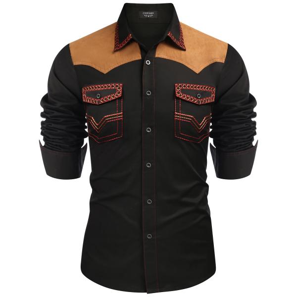 商品名:  COOFANDY Mens Shirt Western Cowboy Embroidered Long Sleeve Slim Fit Casual Cotton Button Down Hippie with Pockets,...