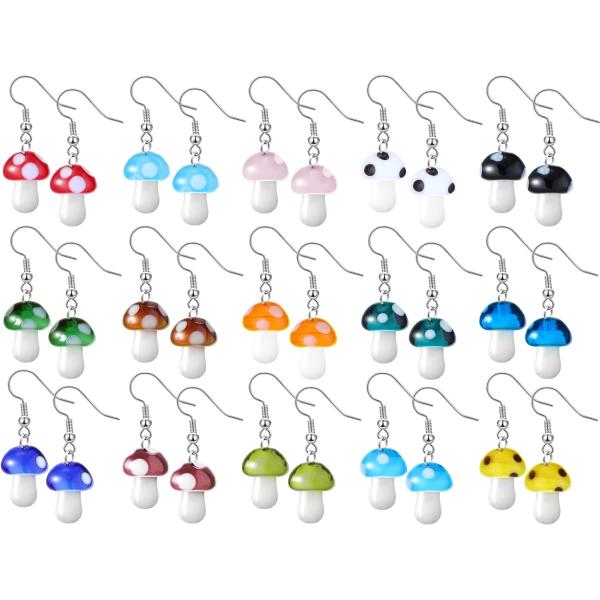 商品名マッシュルームイヤリング 15ペア レディース ガールズ ダングル 変なイヤリング クリエイティブ ハンドメイド ジュエリー ガラス マッシュルーム ペンダント ドロップ イヤリング チャーム アクセサリー カラフル 面白い 食べ物 ...