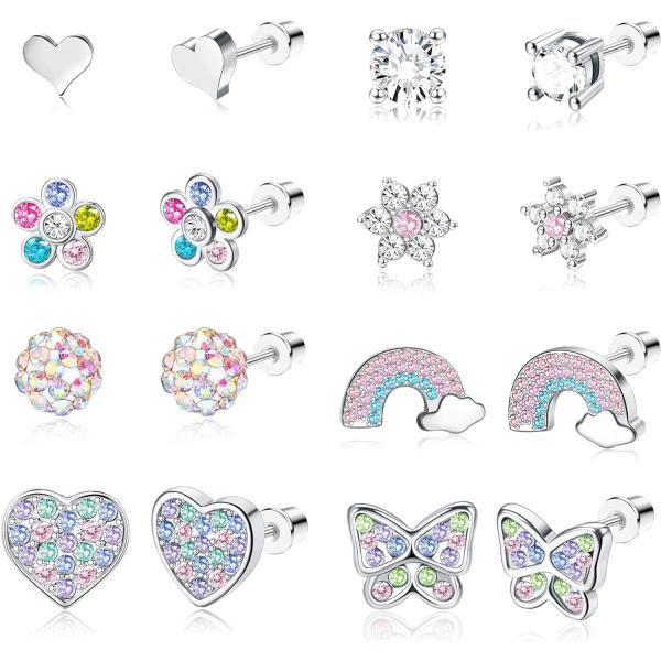 商品名Jstyle 8 Pairs Hypoallergenic Screwback Earrings for Girls Women 316L Stainless Steel CZ Heart Flower Butterfly Screw...