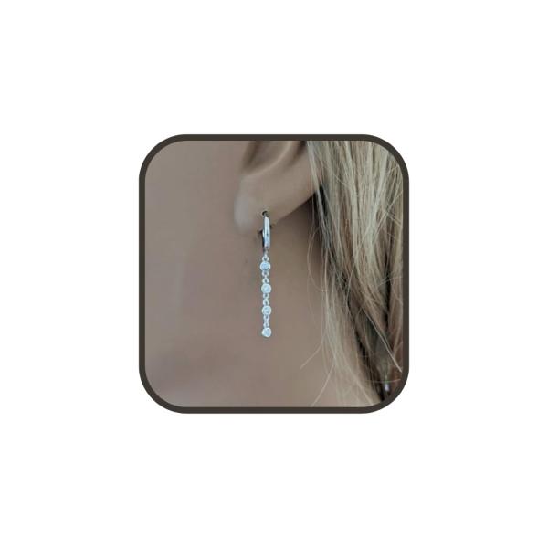 商品名Dangling Bezels Hoop Earrings 925 Sterling Silver Cubic Zirconia/Real Silver/Dainty Earrings/Gift for Her/Dangle Earr...