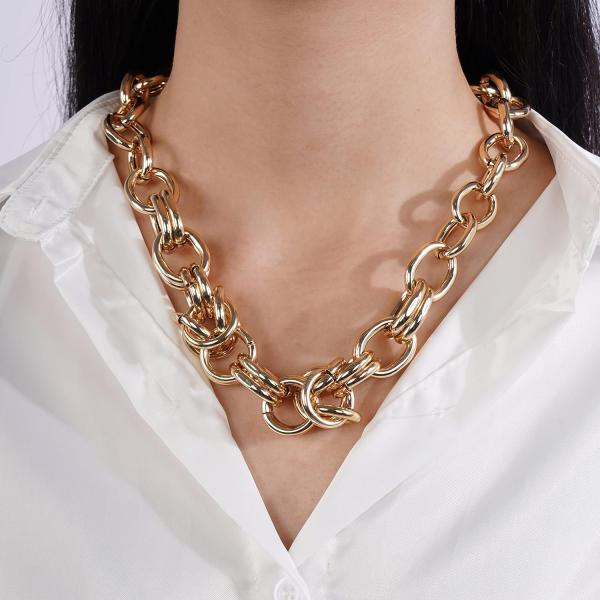 商品名YERTTER パンクゴールド チャンキーチェーンリング リンクチェーン カーブチェーン 太いチェーン チョーカー ネックレス ステートメントカラー Eboy Egirls メンズYERTTER Punk Gold Chunky Ch...
