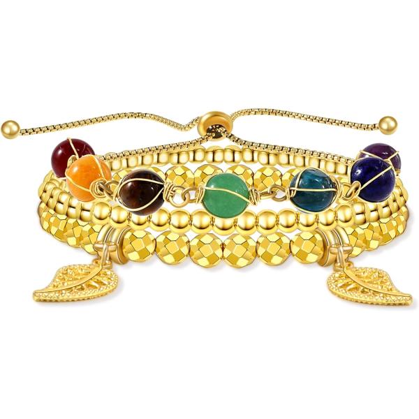 商品名Farfume 7チャクラブレスレット レディース 14Kゴールドメッキ 黒曜石ブレスレット ファセットビーズブレスレット チャームリーフ付き 調節可能なヒーリングクリスタルブレスレットセット ヨガ瞑想用Farfume 7 Chakr...