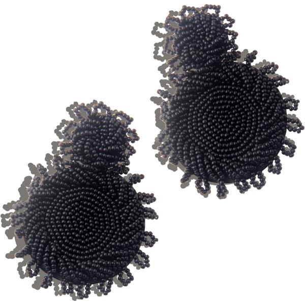 商品名Pendientes De Borla ビーズステートメントドロップイヤリング ボヘミアンビーズフープダングルイヤリング ラウンド装飾 シードビーズイヤリング レディース ガールズ 誕生日パーティーに最適, 亜鉛 ビーズ 亜鉛, ビー...