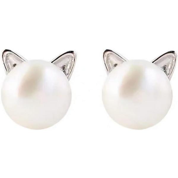 商品名925スターリングシルバー パール キャットスタッドイヤリング レディース ガールズ ミニマリスト キュート キャットイヤリング 華奢な小さな猫 スタッドピアス 耳 動物 イヤリング ジュエリー 誕生日 友情 ギフト, スターリングシ...