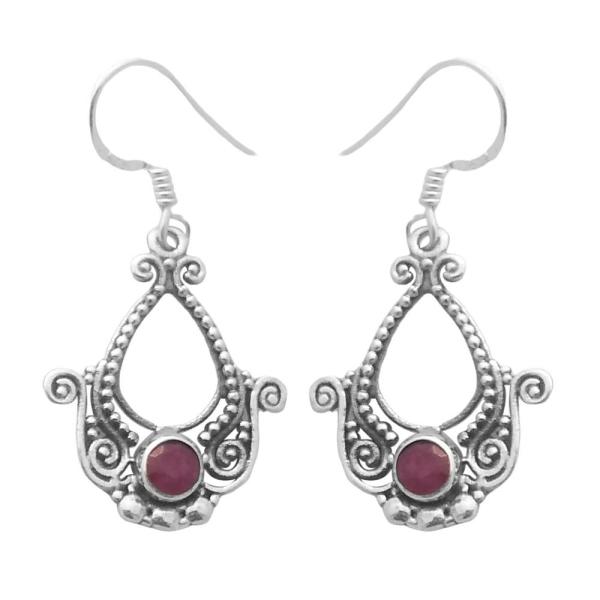 商品名Ruby Earrings Dangle, 925 Sterling Silver Earrings For Women, Silver Dangle Earrings, July Birthstone, Bezel Set Roun...