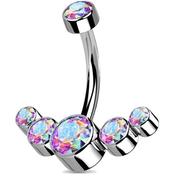 商品名Dynamique インプラントグレード チタン 内部ねじ付き CZ ベゼルセット トップ 5-CZ セット カーブ ベリーボタンリング (1個あたりで販売), 金属, キュービックジルコニアDynamique Implant Gra...