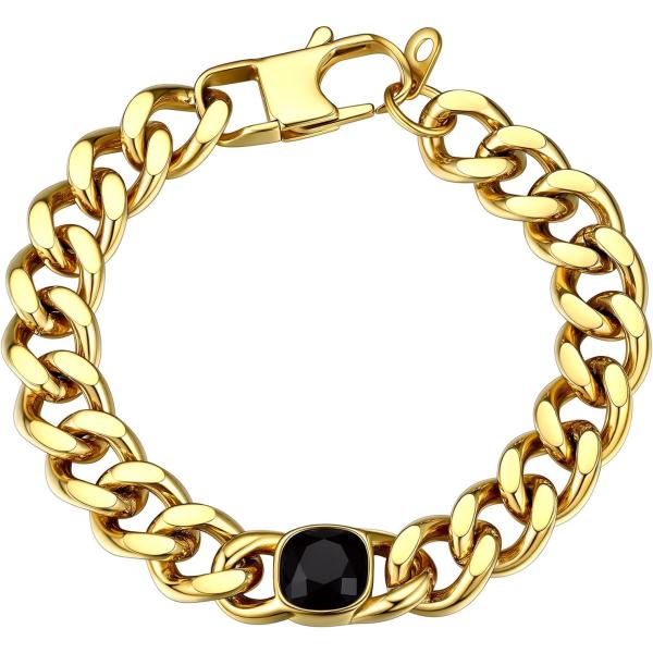 商品名Bestyle 11mm 幅 キューバンリンクブレスレット キュービックジルコニアダイヤモンド付き レディース メンズ ソリッド厚手ステンレススチールチェーンブレスレット シルバー/ゴールド/ブラックトーン 長さ19/21/23cm ...