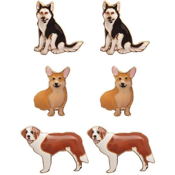商品名Rosemarie Collections レディース 3ペアセット PAWsome ファッション スタッドピアス プリティー 子犬 犬, アクリル, エナメルRosemarie Collections Women's Set of ...