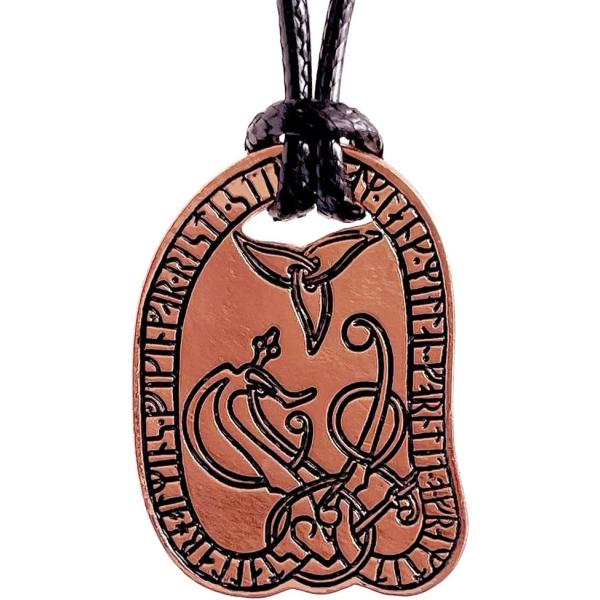 商品名Viking Jewelry ルーンストーンの刻印 Elder Futhark ルーン文字 ローズゴールド 銅メッキ ピューター メンズペンダントネックレス アルギズ保護 お守り 幸運のチャーム 安全 旅行 タリスマン ブラックレザー...
