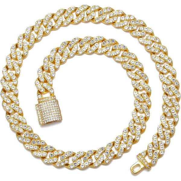 商品名Apzzic 11mm Hip Hop Miami Cuban Link Chain Iced Out Rhinestone Zircon Paved Gold Plated Full CZ Diamond Necklace for ...