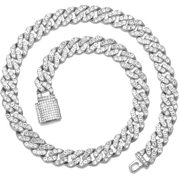 商品名Apzzic 11mm Hip Hop Miami Cuban Link Chain Iced Out Rhinestone Zircon Paved Gold Plated Full CZ Diamond Necklace for ...