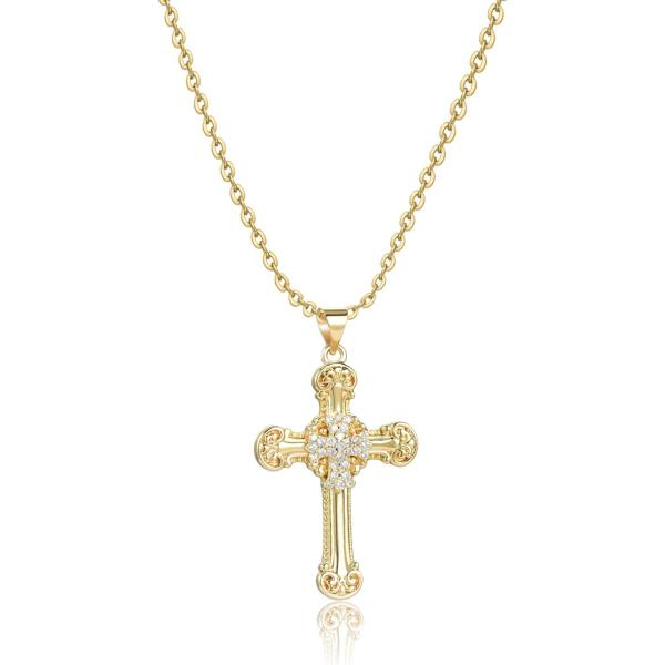 商品名SBI Jewelry Gold Greek Cross Necklace for Women Men Family Christmas Friends Clear CZ Jesus Love God Cubic Zirconia P...