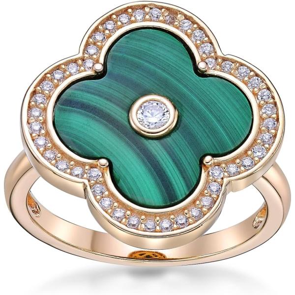 商品名Lavari Jewelers マラカイト、ブラックオニキスまたはマザーオブパールとキュービックジルコニアフラワーリング レディース 925スターリングシルバー ゴールドメッキ サイズ5~10, 金属 ジェムストーン, キュービックジ...