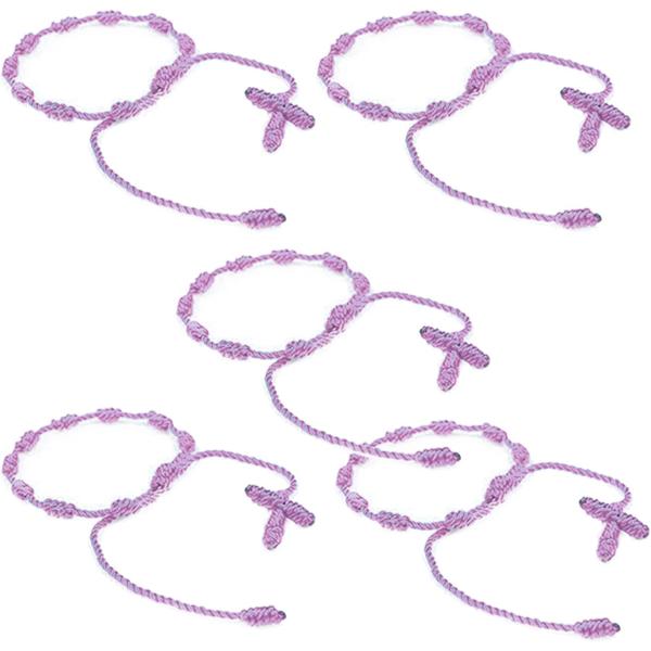 商品名HJYZY 10個 Pulsera Decenario 編み十字架 調節可能なロザリオクロスブレスレット - 複数色 男女兼用, ナイロン, 宝石なし。HJYZY 10 pcs Pulsera Decenario Knotted wi...