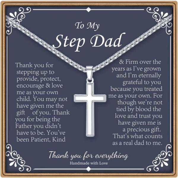 商品名IEFLIFE Step Dad Gifts Cross Necklace for Men, Stepdad Bonus Dad Necklace Jewelry Silver Cross Necklace Step Dad Gift...