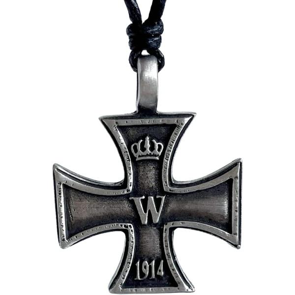 商品名ジュエリーレプリカ ドイツ王冠 1914 ドイツ 皇帝 保護 お守り シルバー ピューター メンズ ペンダントネックレス 富 幸運 幸運 チャーム 安全 旅行 タリスマン テンプル騎士 ブラック 調節可能なコード, 金属, 宝石なし。...